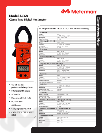 Wavetek AC68 Clamp Type Digital Multimeter Data Sheet | Manualzz