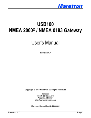 Maretron USB100 NMEA 2000 / USB Gateway User's Manual | Manualzz
