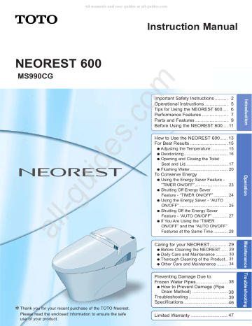 Toto NEOREST 600 MS990CG Instruction Manual | Manualzz