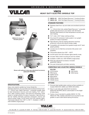 Vulcan VMCS-201 12" Commercial Clamshell Griddle Accessory (240V) Spec ...