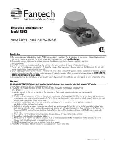 Fantech RE Series Installation Instructions | Manualzz