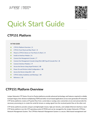 Juniper CTP151 Platform Quick Start | Manualzz