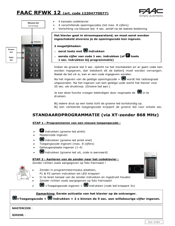 FAAC RFWK12 de handleiding | Manualzz