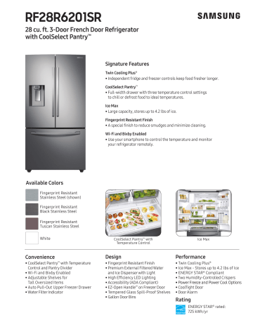 Samsung RF28R6201SR 28CuFt 3-Door French Door Refrigerator ...