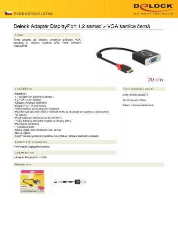 DeLOCK 62967 Adapter DisplayPort 1.2 male > VGA female black Dátový ...