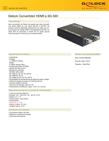 DeLOCK 93238 Converter HDMI to 3G-SDI Ficha de datos | Manualzz