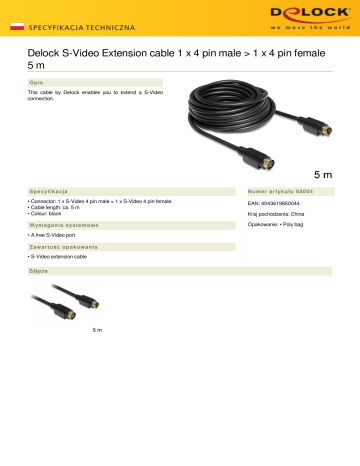 DeLOCK 85004 S-Video Extension cable 1 x 4 pin male > 1 x 4 pin female ...
