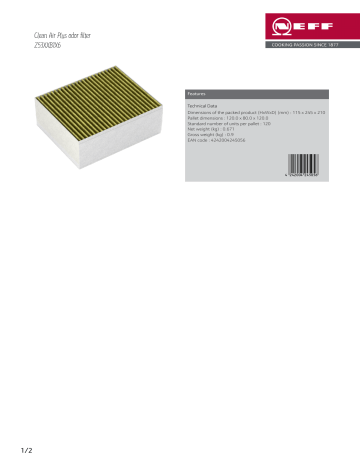 Neff Z53XXB1X6 Clean Air Plus odor filter Spec Sheet | Manualzz