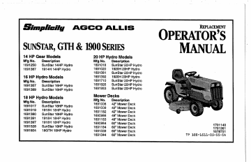 Simplicity 1691183 Operator's Manual | Manualzz