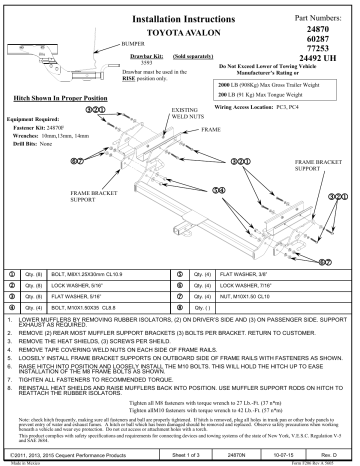 Draw-Tite 24870 Class I Trailer Hitch Guide d'installation | Manualzz