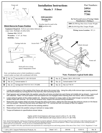 Draw-Tite 24914 Class I Trailer Hitch Installation Instructions | Manualzz