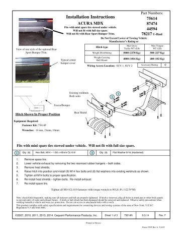 Draw-Tite 75614 Class III Trailer Hitch Guide d'installation | Manualzz