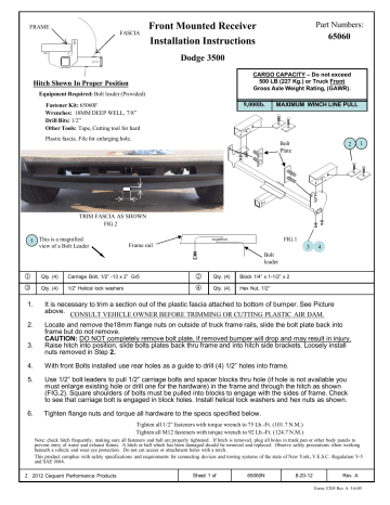 Draw-Tite 65060 Front Mount Receiver Guide d'installation | Manualzz