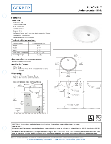 Gerber G001278009 Luxoval™ Oval Standard Undercounter Bathroom Sink ...