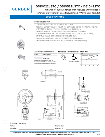 Gerber D510422TC Antioch® Valve-Only Trim Kit Spec Sheet | Manualzz