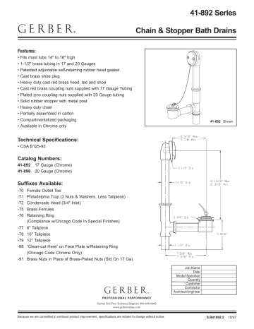 Gerber G0041898 Classics™ Chain & Stopper 20 Gauge Drain for Standard ...