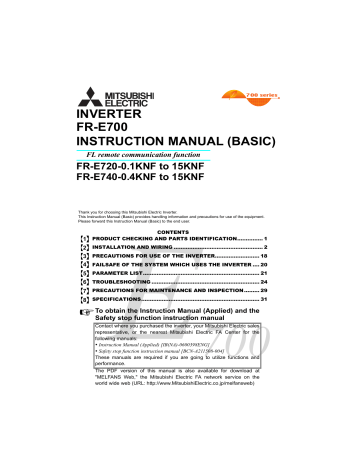 Mitsubishi Electric FR-E700-NF Instruction Manual | Manualzz
