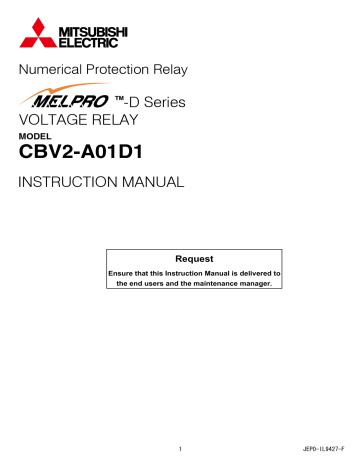 Mitsubishi Electric MELPRO-D Series VOLTAGE RELAY CBV2-A01D1 Owner's Manual | Manualzz