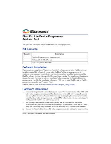 Microsemi FlashPro Lite Quick Start Card | Manualzz