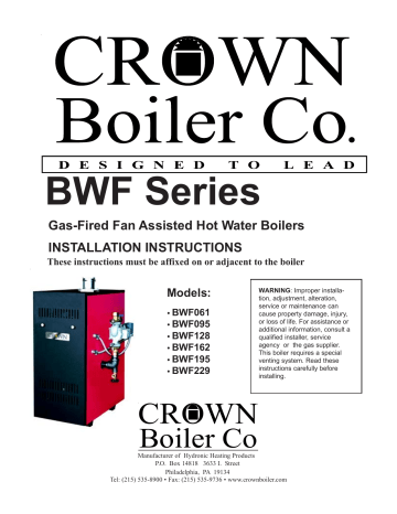 Crown Boiler BWF061ENST2PSU Bali® Residential Gas Boiler 229 MBH ...