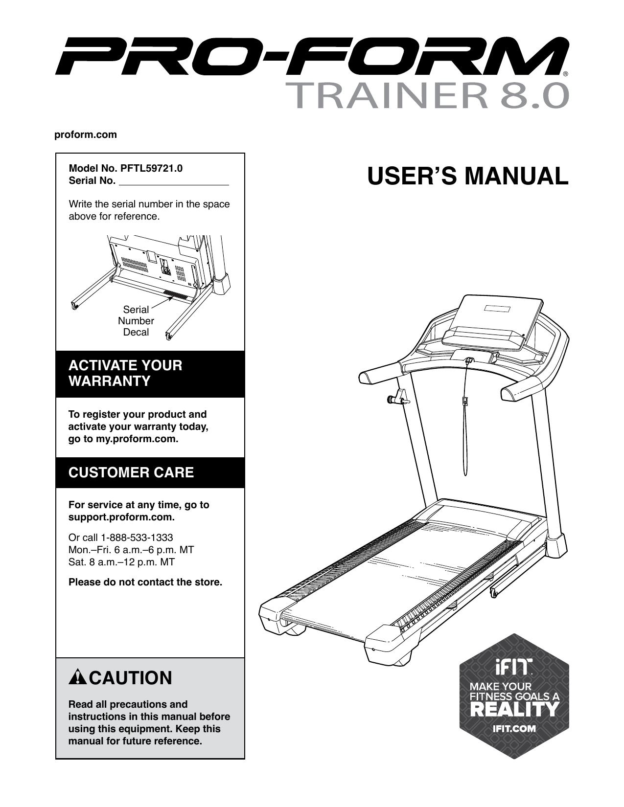 Proform 248241 Crosswalk 480 Treadmill Users Manual *294060 204705 ...