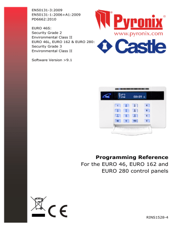 Pyronix Castle EURO 280 Programming Reference Manual | Manualzz