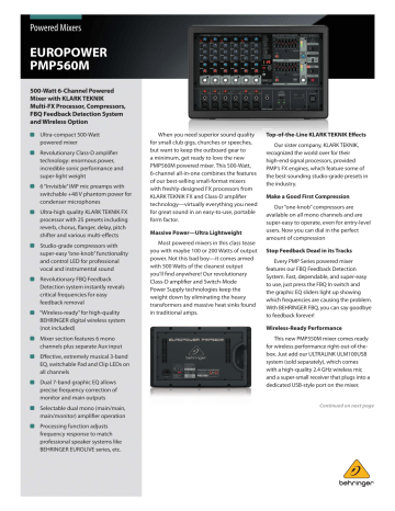 Behringer EUROPOWER PMP560M Brochure | Manualzz
