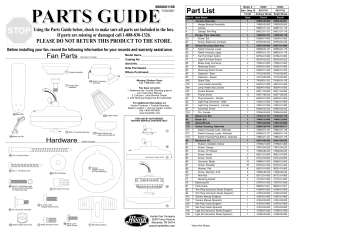 Hunter Fan 20340 Ceiling Fan Parts Guide | Manualzz