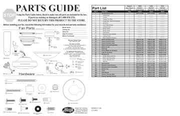 Hunter Fan 23529 Ceiling Fan Parts Guide | Manualzz