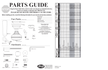Hunter Fan 28400 Ceiling Fan Parts Guide | Manualzz