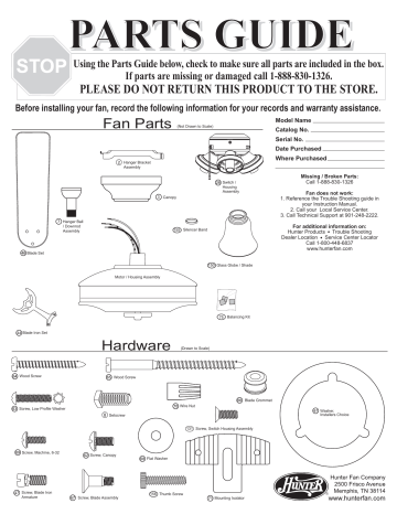 Hunter Fan 29589 Ceiling Fan Parts Guide | Manualzz