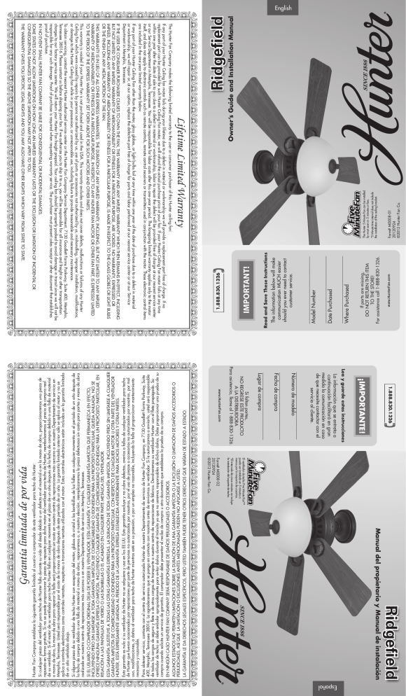 Hunter Fan 51037, 51038 User manual | Manualzz