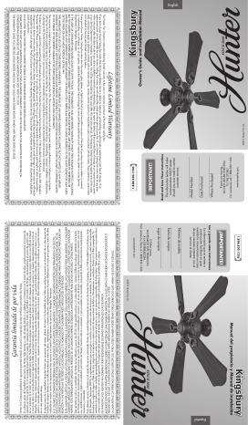 Hunter Fan 53202 Ceiling Fan Parts Guide | Manualzz