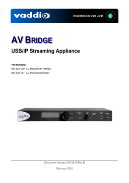VADDIO AV Bridge - Installation And User Manual, User manual, User Guide