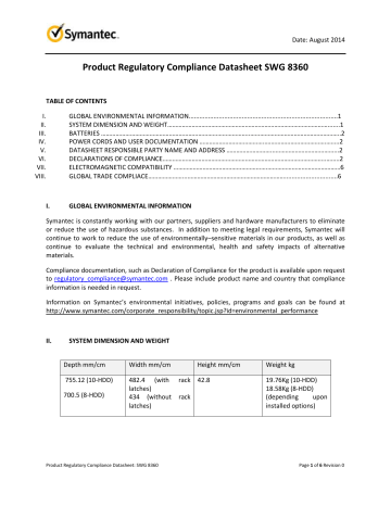 Broadcom Product Regulatory Compliance Datasheet SWG 8360 Specification ...