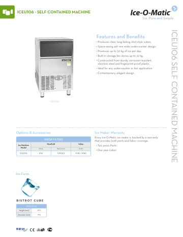Ice-O-Matic ICEU106 Self-Contained Ice Machine Specification | Manualzz