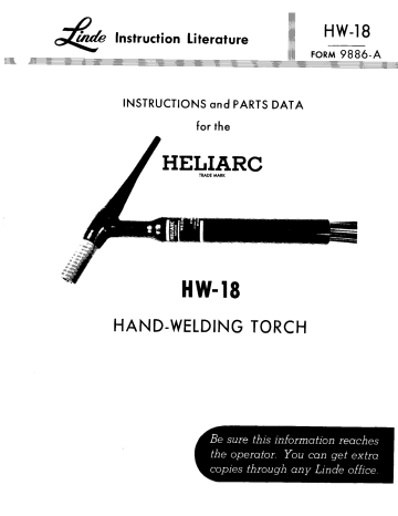 ESAB Heliarc HW-18 Hand-Welding Torch Instruction manual | Manualzz