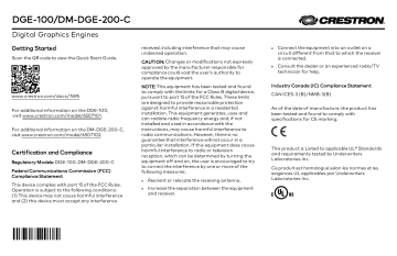 Crestron DM-DGE-200-C Product information | Manualzz