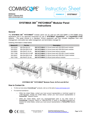 CommScope SYSTIMAX 360 PATCHMAX Instruction Sheet | Manualzz
