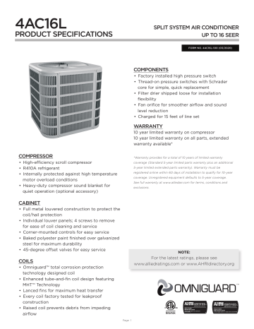 Ducane 4AC16L Air Conditioner Technical Specification 规范 | Manualzz