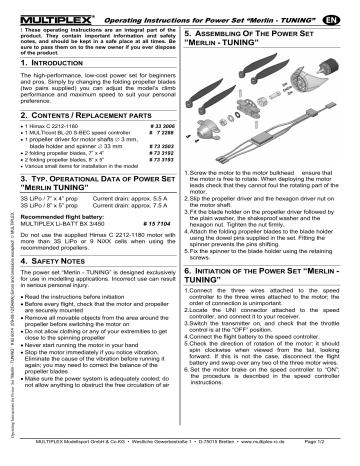 Multiplex Merlin Tuning Operating Instructions | Manualzz