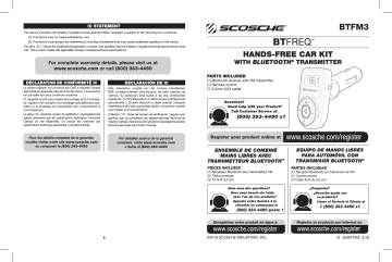 Scosche BTFREQ Bluetooth FM Transmitter BTFM3 Owner's Manual | Manualzz