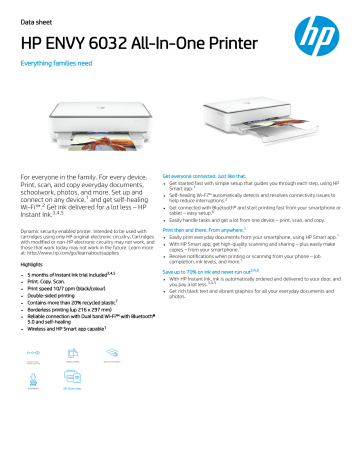HP ENVY 6032 All-In-One Printer Data Sheet | Manualzz