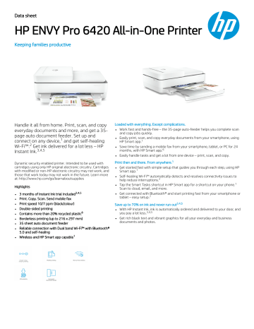 HP ENVY Pro 6420 All-in-One Printer Data Sheet | Manualzz