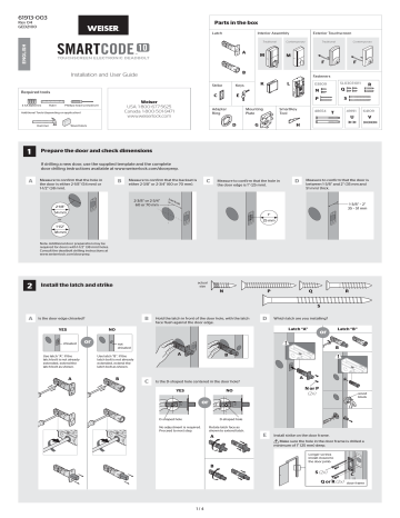 Weiser SmartCode 10 Touchpad Electronic Beadbolt GED2100 Installation and User Guide | Manualzz