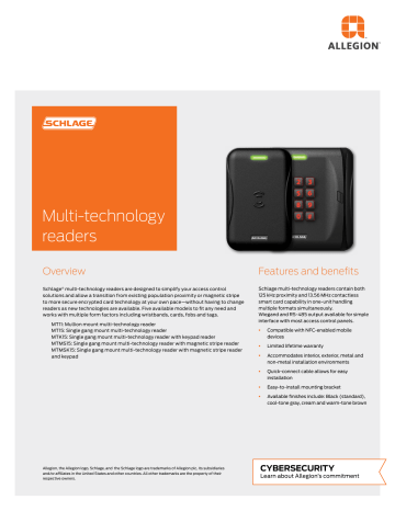 Allegion Schlage Multi Technology Readers Data Sheet | Manualzz