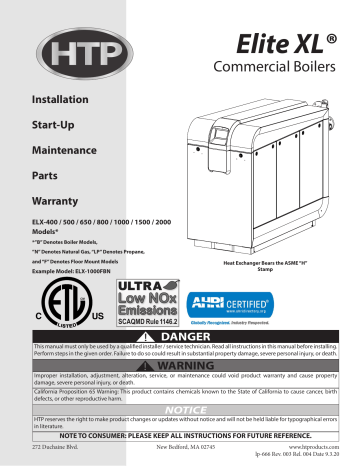 HTP Elite XL Commercial Boilers ELX-400, ELX-500, ELX-650, ELX-800, ELX ...