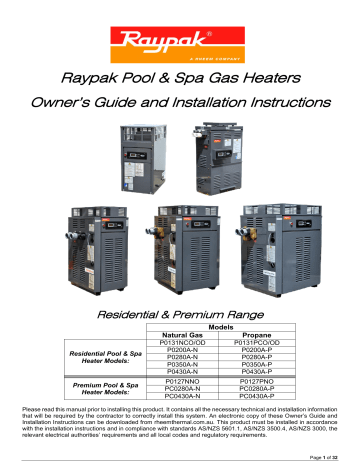 Raypak Pool & Spa Gas Heaters User Manual | Manualzz