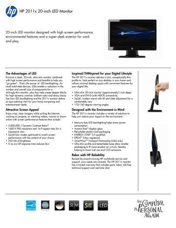 HP 2011x 20-inch LED Monitor Specification Specification | Manualzz