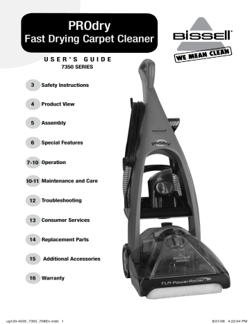 Bissell 7350 Series PROdry Fast Drying Carpet Cleaner Owner's Manual ...